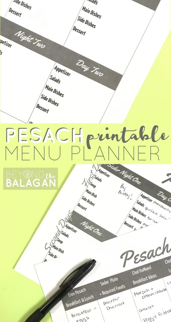 Pesach Menu Planner - Free Printable - Jewish Moms & Crafters