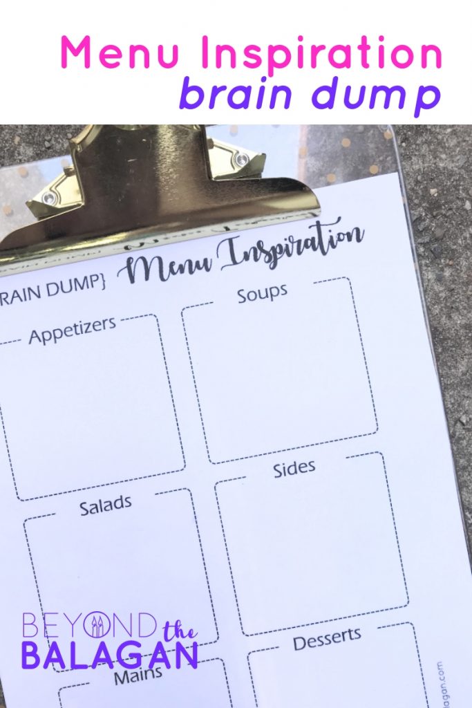 Menu Inspiration - Brain Dump Free Printable - Jewish Moms & Crafters
