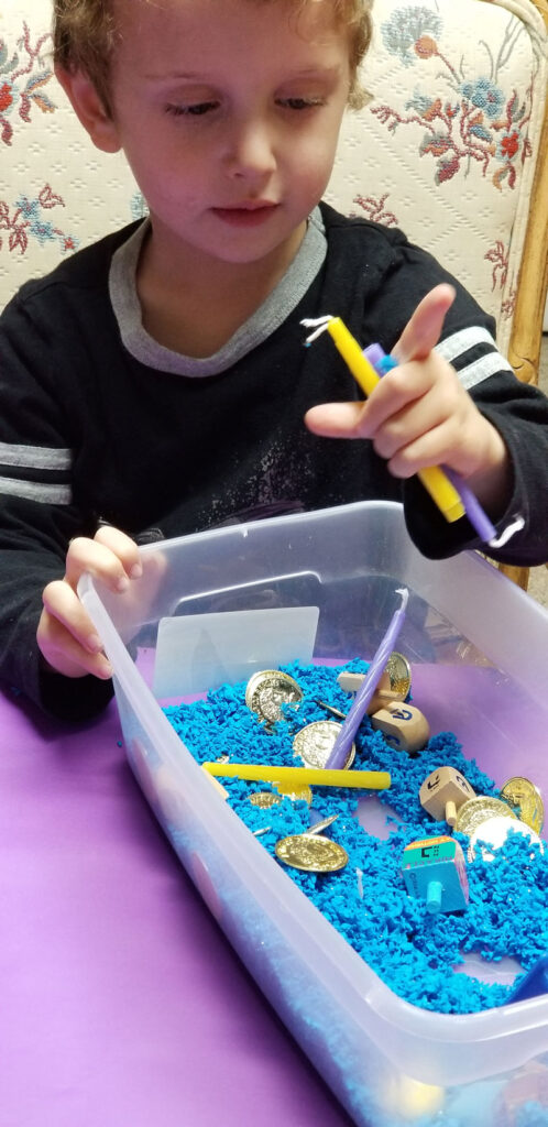 Preschool Activities for Hanukkah - Sensory bin - Jewish Moms & Crafters