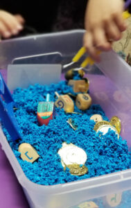 Preschool Activities for Hanukkah - Sensory bin - Jewish Moms & Crafters