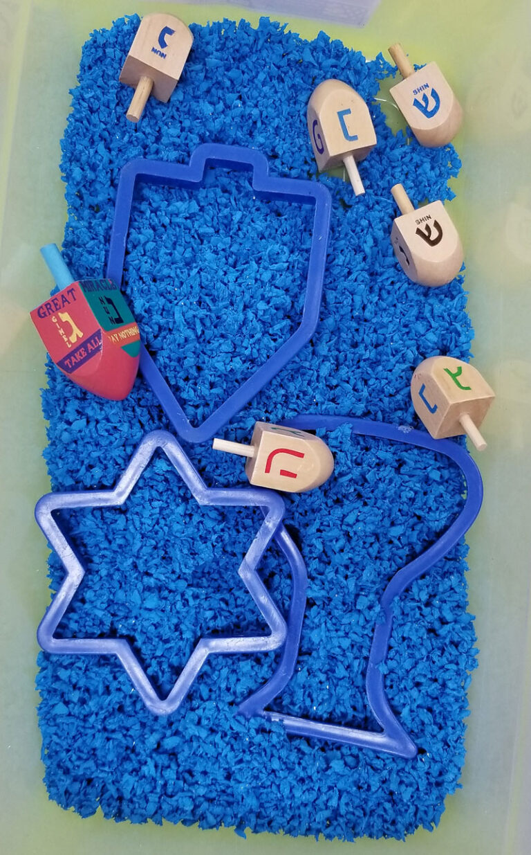 Preschool Activities for Hanukkah - Sensory bin - Jewish Moms & Crafters