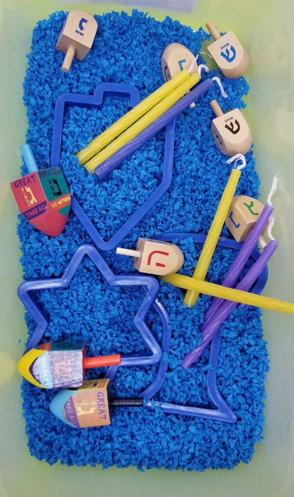 Preschool Activities for Hanukkah - Sensory bin - Jewish Moms & Crafters