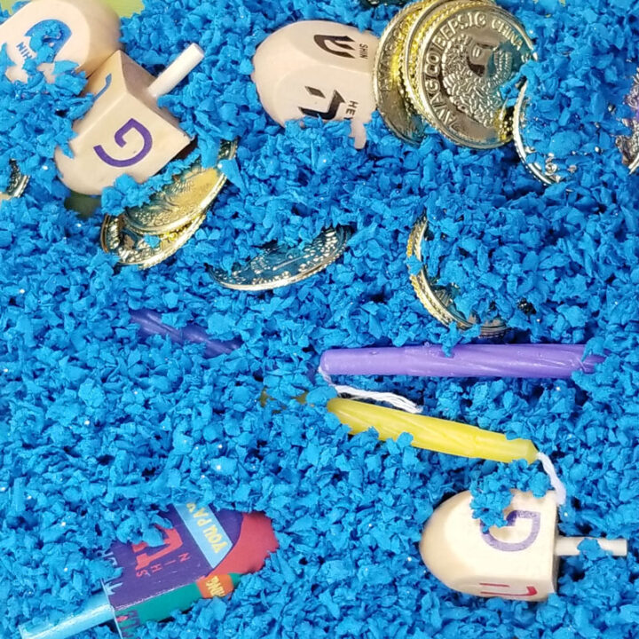 Preschool Activities for Hanukkah - Sensory bin - Jewish Moms & Crafters