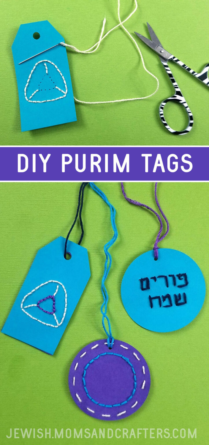 Sewing Paper Purim Tags Craft + Free Printable Template