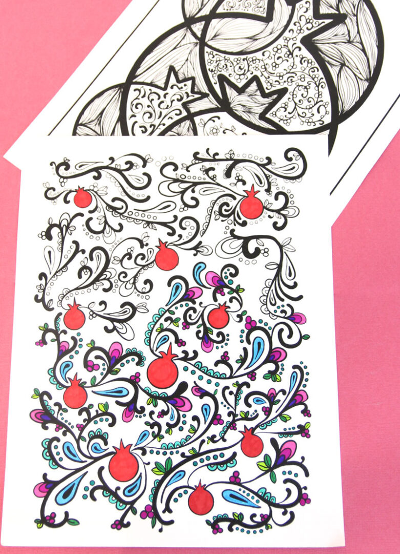 Pomegranate Coloring Pages for Adults - Jewish Moms & Crafters