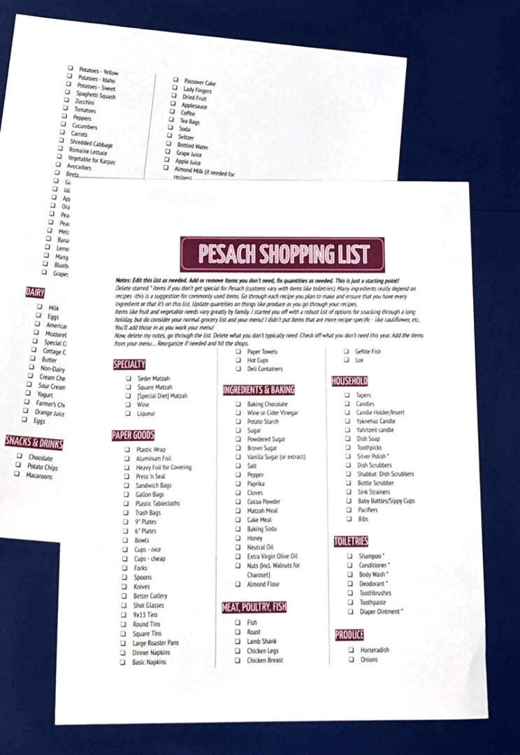 Master Shopping List for Passover - Jewish Moms & Crafters