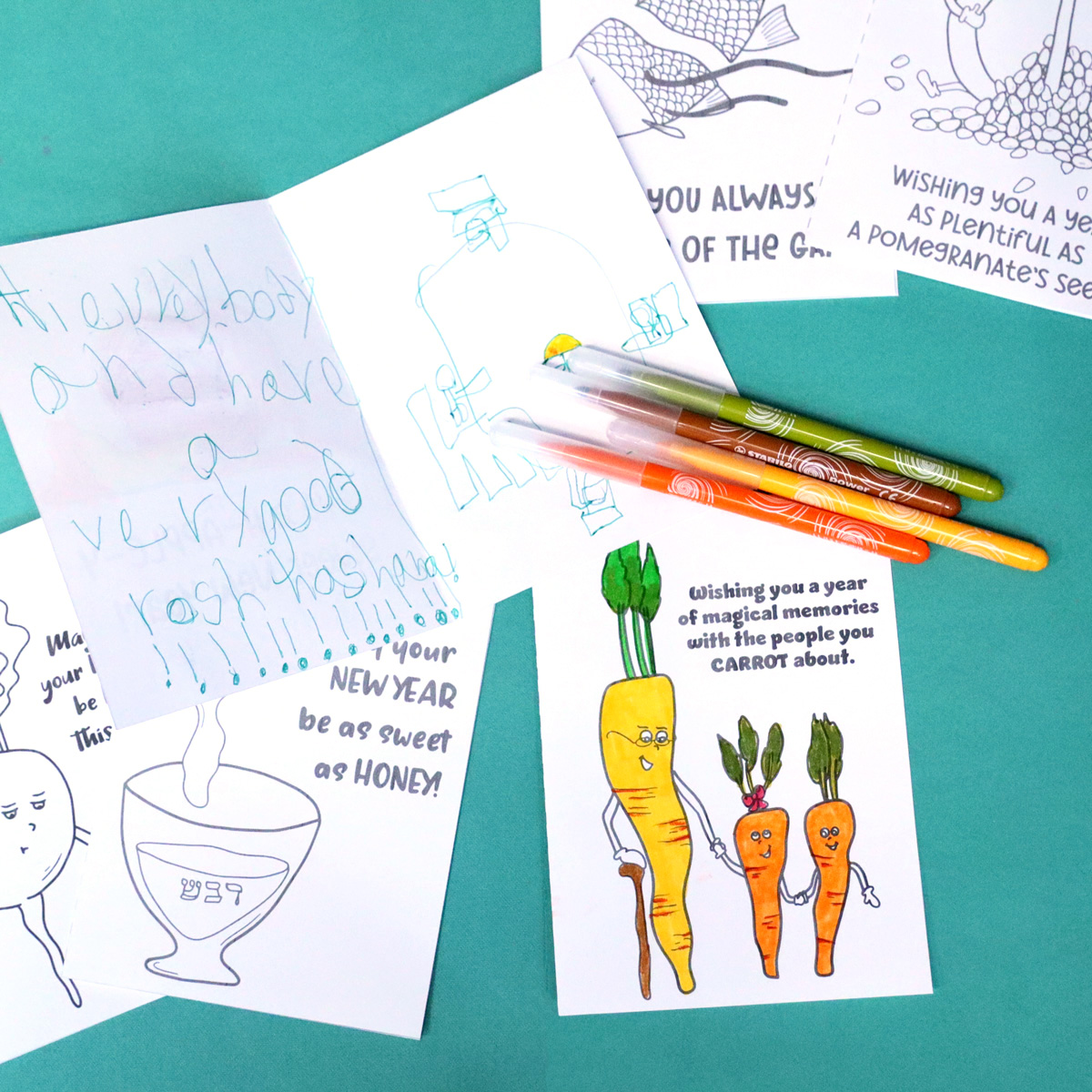 Color-in Rosh Hashanah Cards - Jewish Moms & Crafters