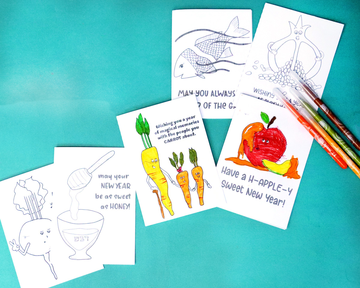 Color-in Rosh Hashanah Cards - Jewish Moms & Crafters