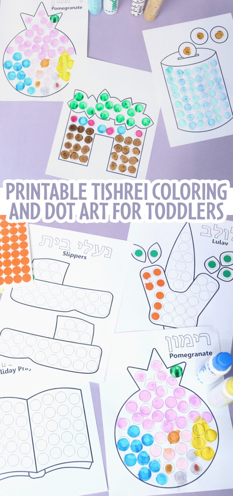 Rosh Hashanah, Yom Kippur and Sukkot Coloring Pages & Dot Art