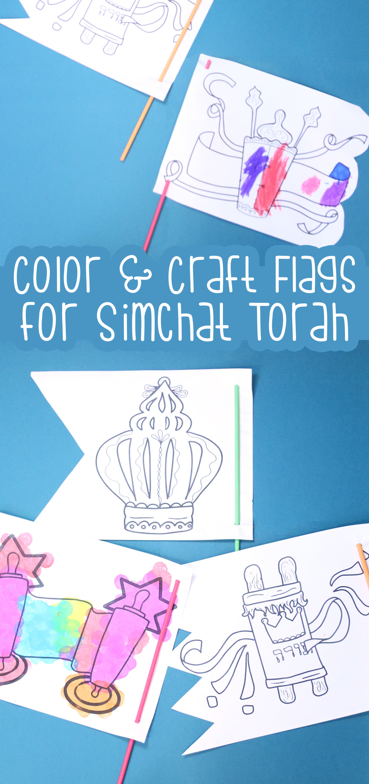 Simchat Torah Flags to Color & Craft - Jewish Moms & Crafters