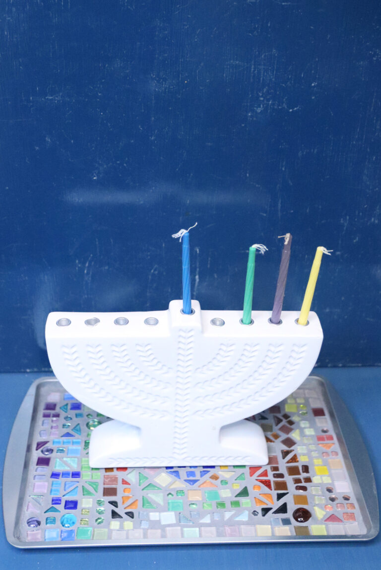 Mosaic menorah tray - Jewish Moms & Crafters
