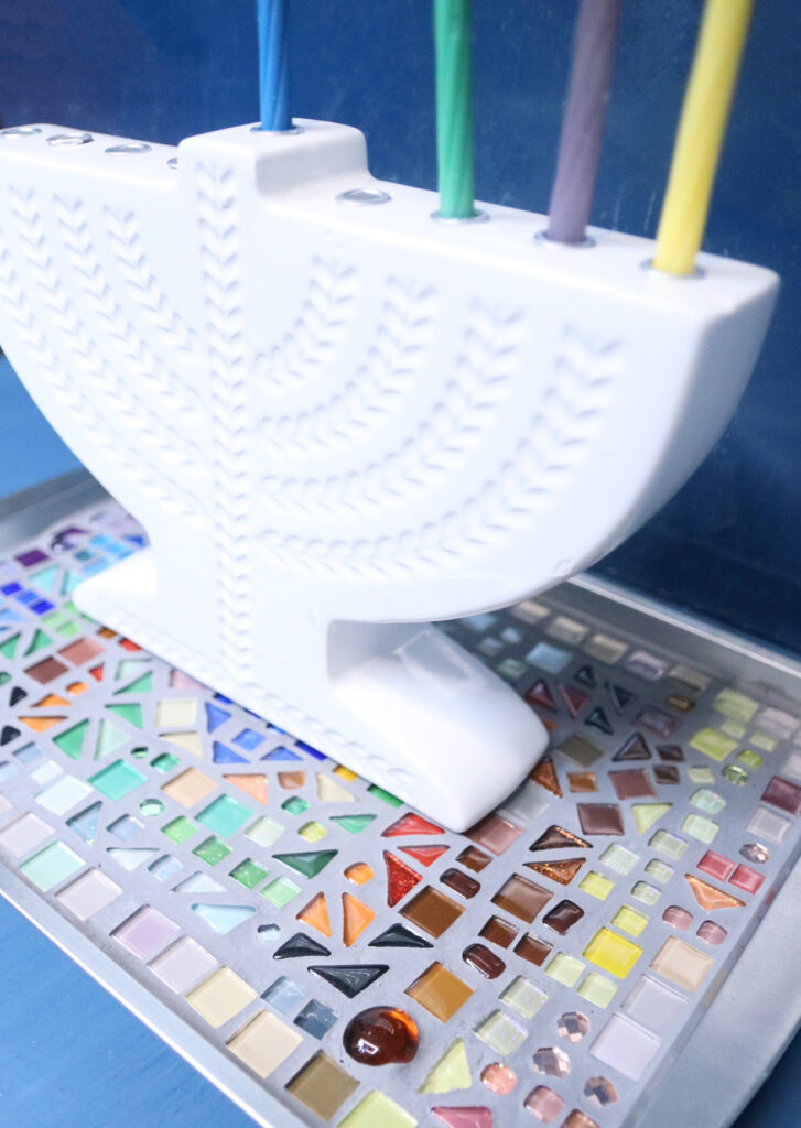 Mosaic menorah tray - Jewish Moms & Crafters