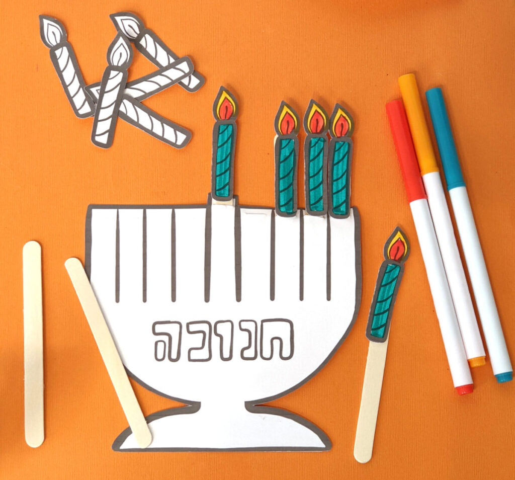 Clothespin Menorah Coloring Craft & Template - Jewish Moms & Crafters