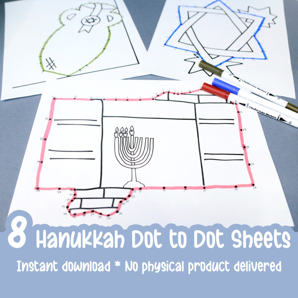 Hanukkah Dot to Dot Printable Worksheets for Kids - Jewish Moms & Crafters