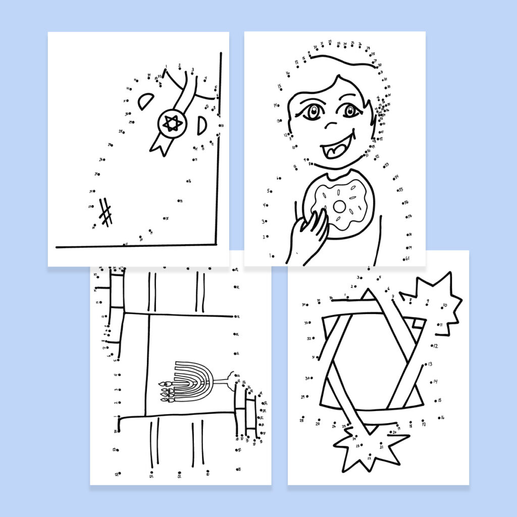 Hanukkah Dot to Dot Printable Worksheets for Kids - Jewish Moms & Crafters