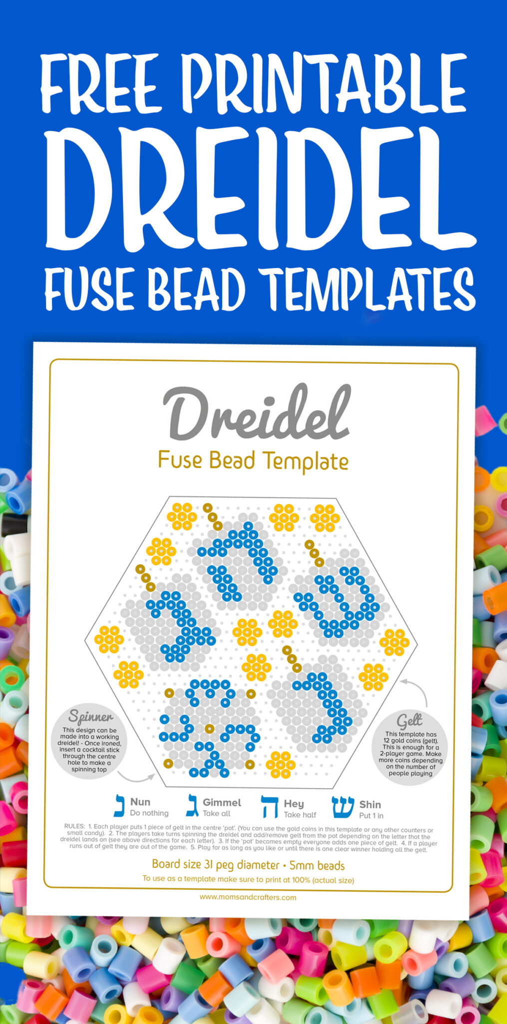 Fuse Bead Dreidel Templates (Free Printable) - Jewish Moms & Crafters