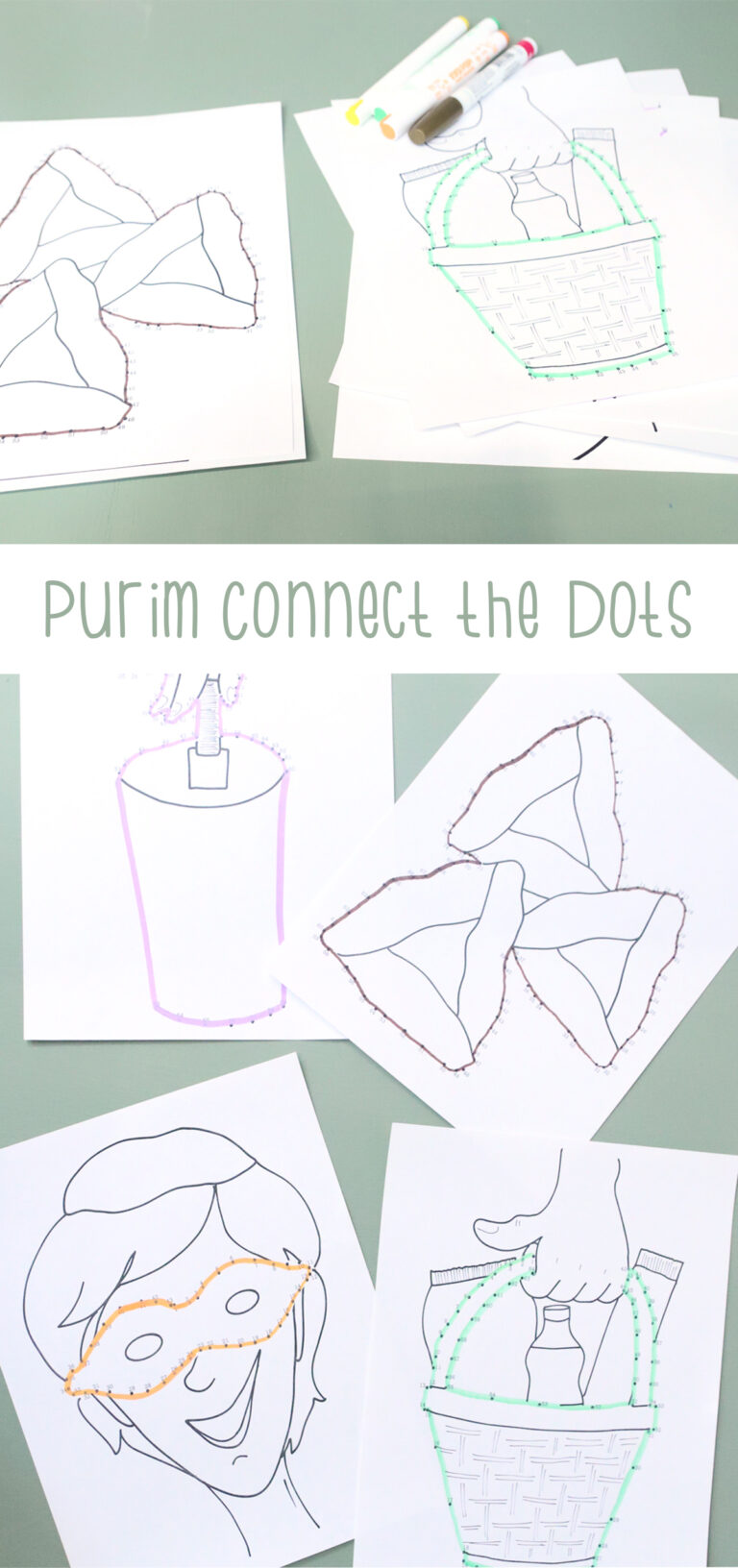 Purim Dot to Dot Printable Worksheets for Kids - Jewish Moms & Crafters
