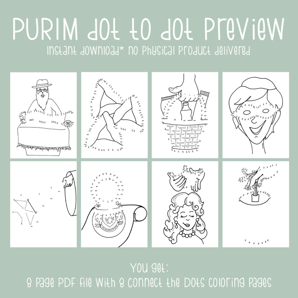 Purim Dot to Dot Printable Worksheets for Kids - Jewish Moms & Crafters