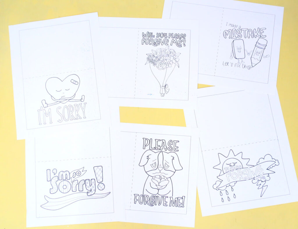 I'm Sorry Cards for Kids to Color & Craft - Jewish Moms & Crafters