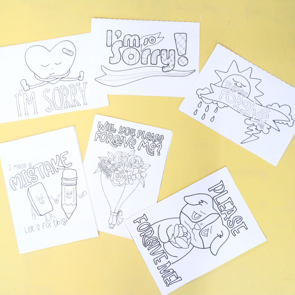 I'm Sorry Cards for Kids to Color & Craft - Jewish Moms & Crafters