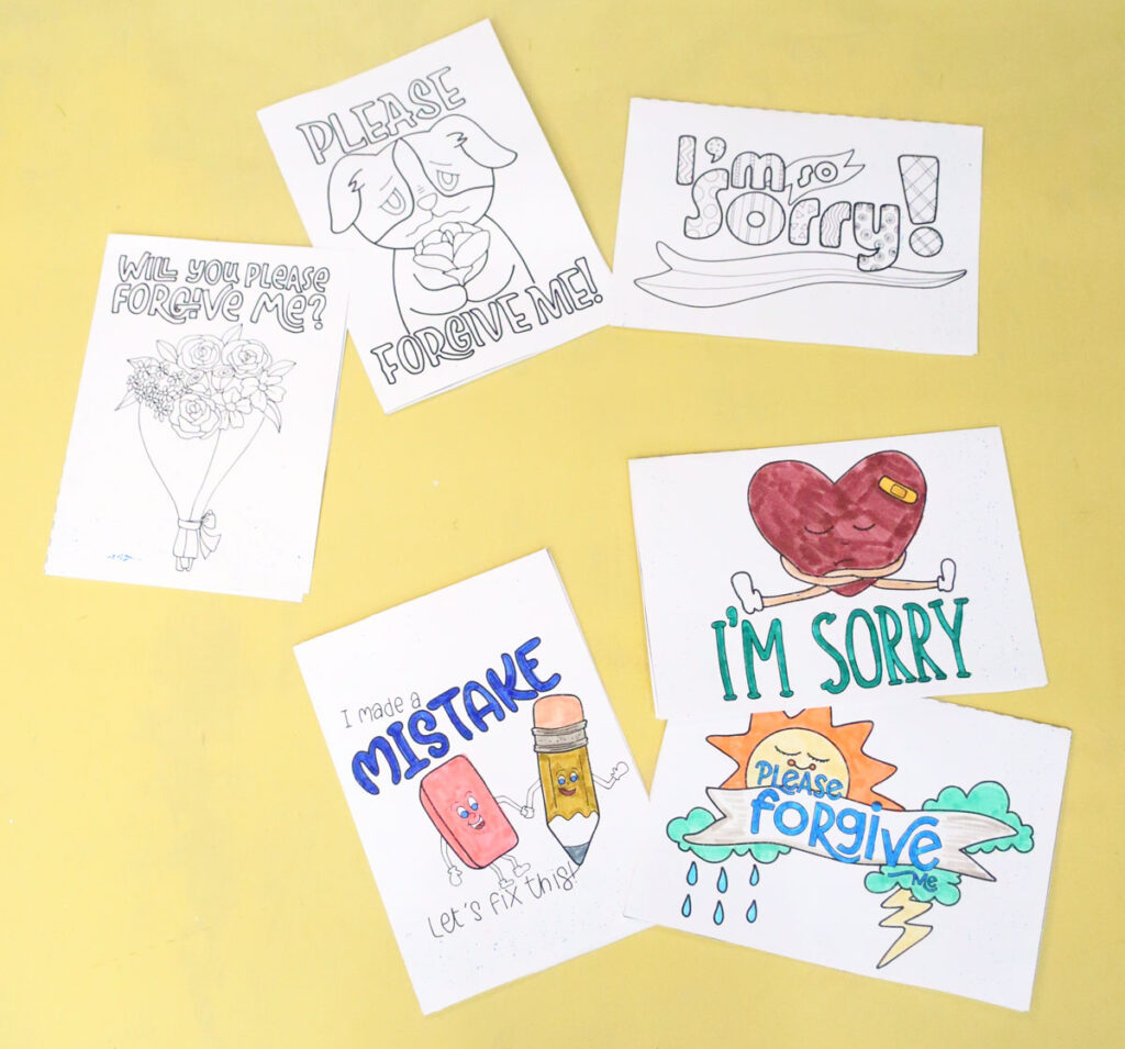 I'm Sorry Cards for Kids to Color & Craft - Jewish Moms & Crafters