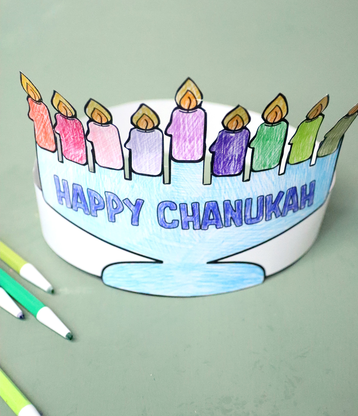 Hanukkah Menorah Crown Craft - Free Printable - Jewish Moms & Crafters