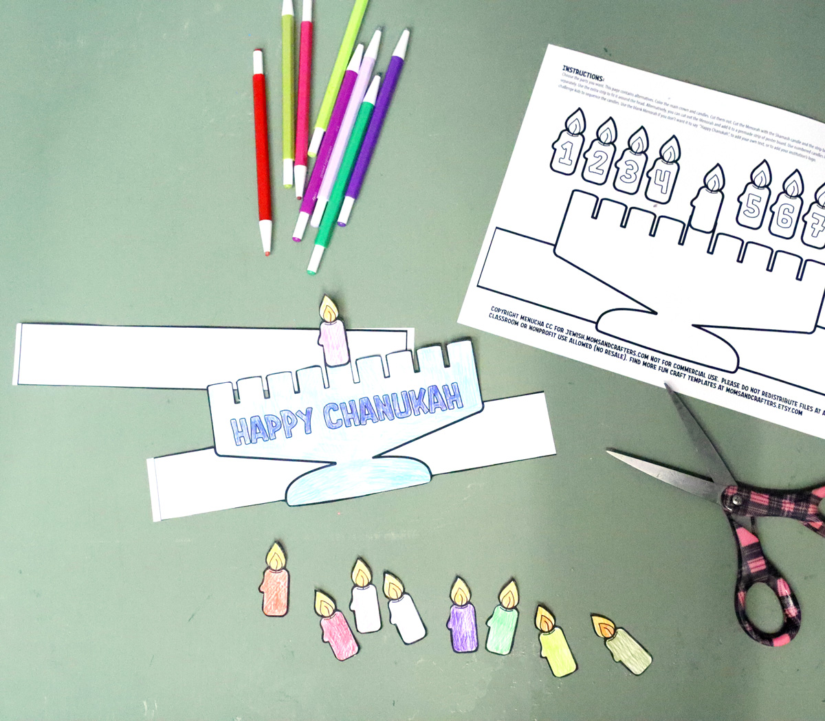 Hanukkah Menorah Crown Craft - Free Printable - Jewish Moms & Crafters