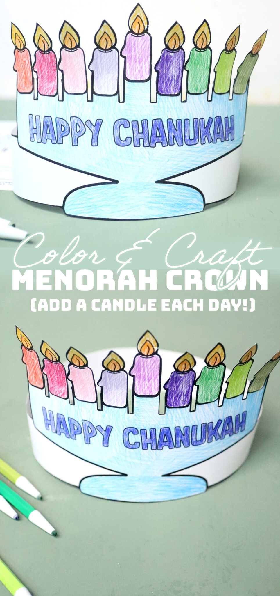 Hanukkah Menorah Crown Craft - Free Printable - Jewish Moms & Crafters
