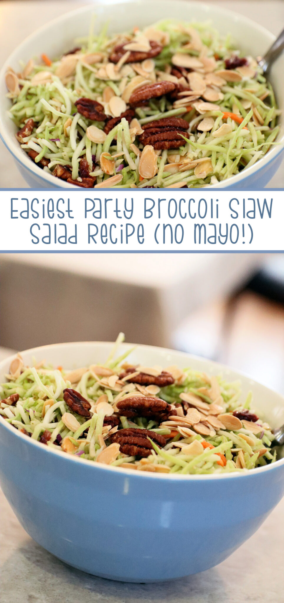 Easiest Party Crowd-Pleasing Broccoli Slaw Salad Recipe (no mayo!)