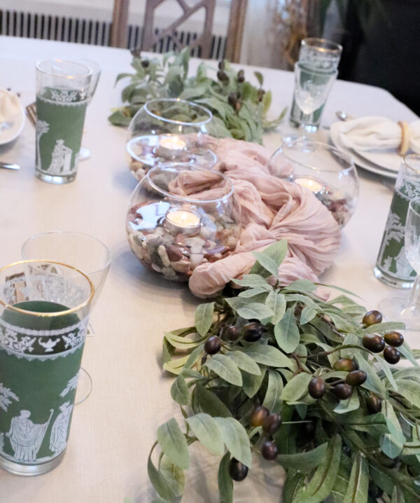 Modern Passover Table Setting Idea with Floral Centerpiece