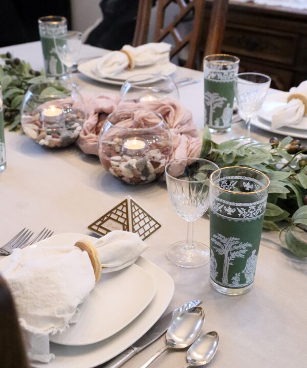 Modern Passover Table Setting Idea with Floral Centerpiece